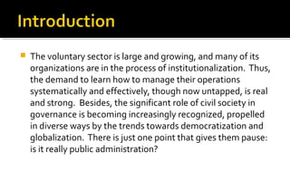 Voluntary sector management | PPT | Civic affairs | Politics