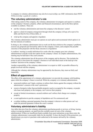 Voluntary administration a guide for creditors | PDF