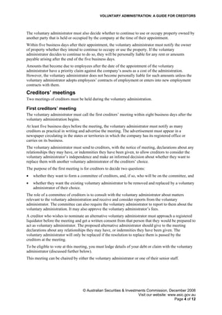 Voluntary administration a guide for creditors | PDF