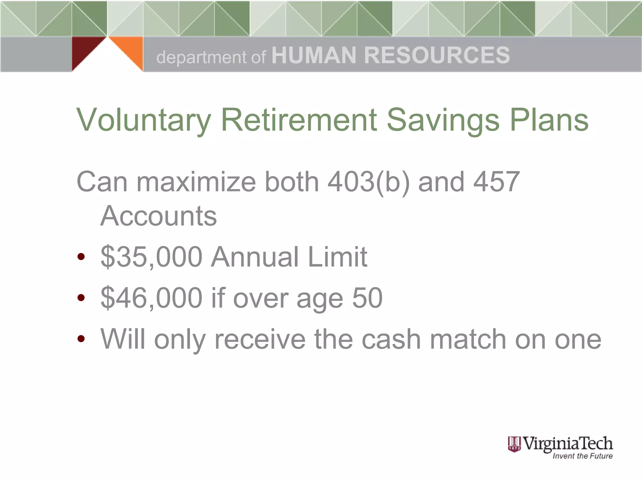 Virginia Tech - New Employee Orientation - Voluntary Retirement Savings ...