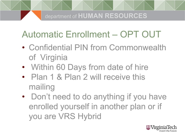 Virginia Tech - New Employee Orientation - Voluntary Retirement Savings Plans | PPT
