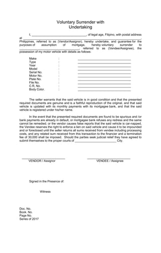 Voluntary surrender with undertaking | PDF