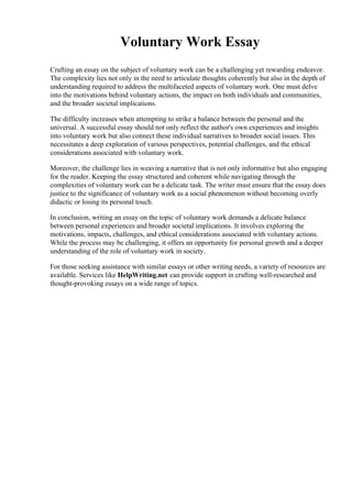 Voluntary Work Essay. Chandler-Gilbert Community College | PDF