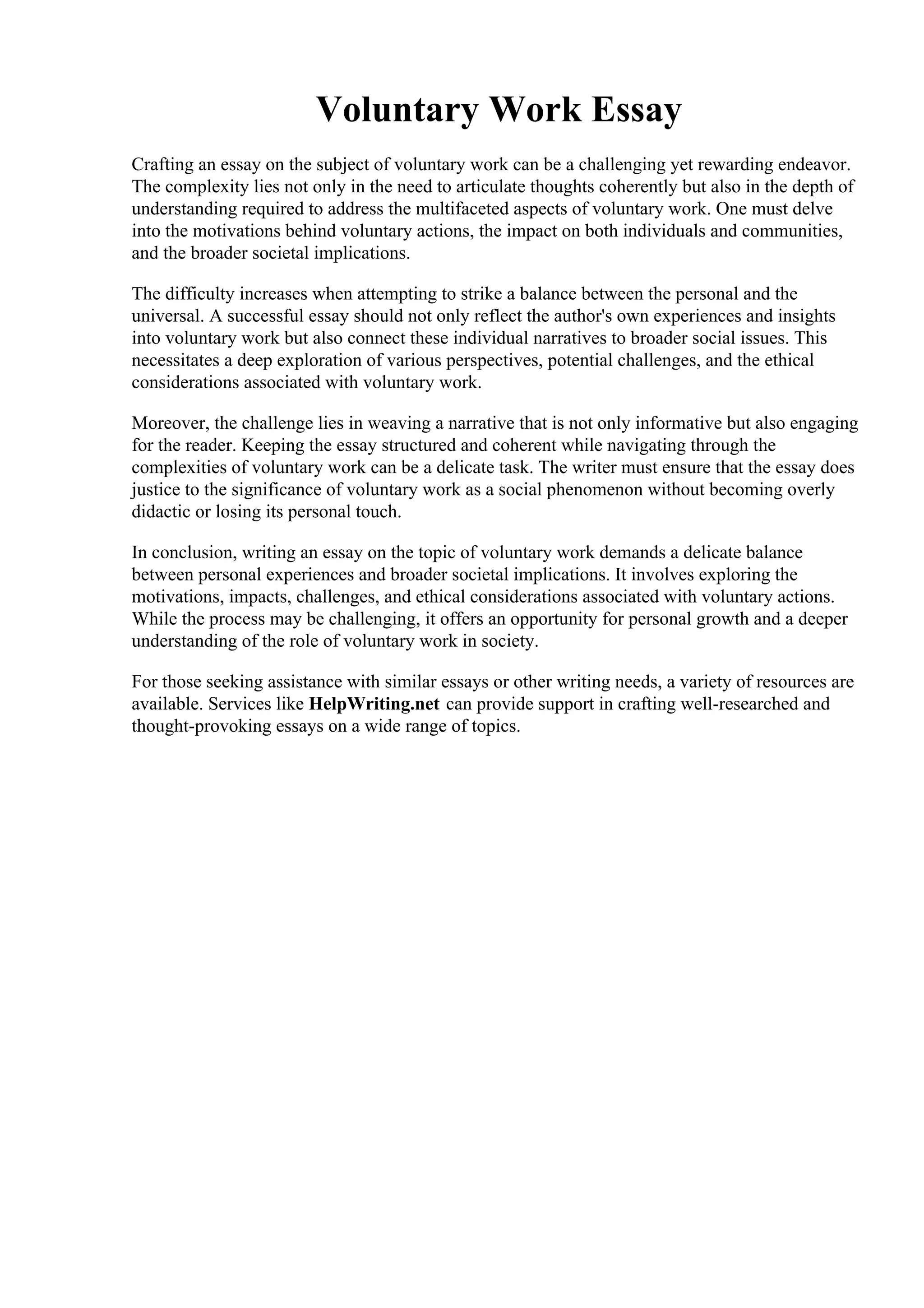 Voluntary Work Essay | PDF