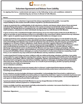 Volunteer Agreement and Liability Release | PDF
