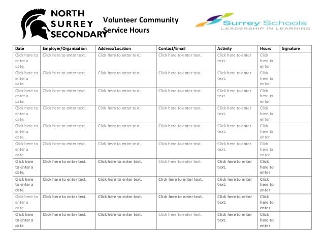 Volunteer community hours log sheet