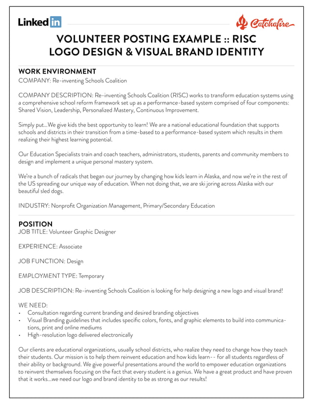 Volunteer graphic designer (logo & brand) posting example | PDF