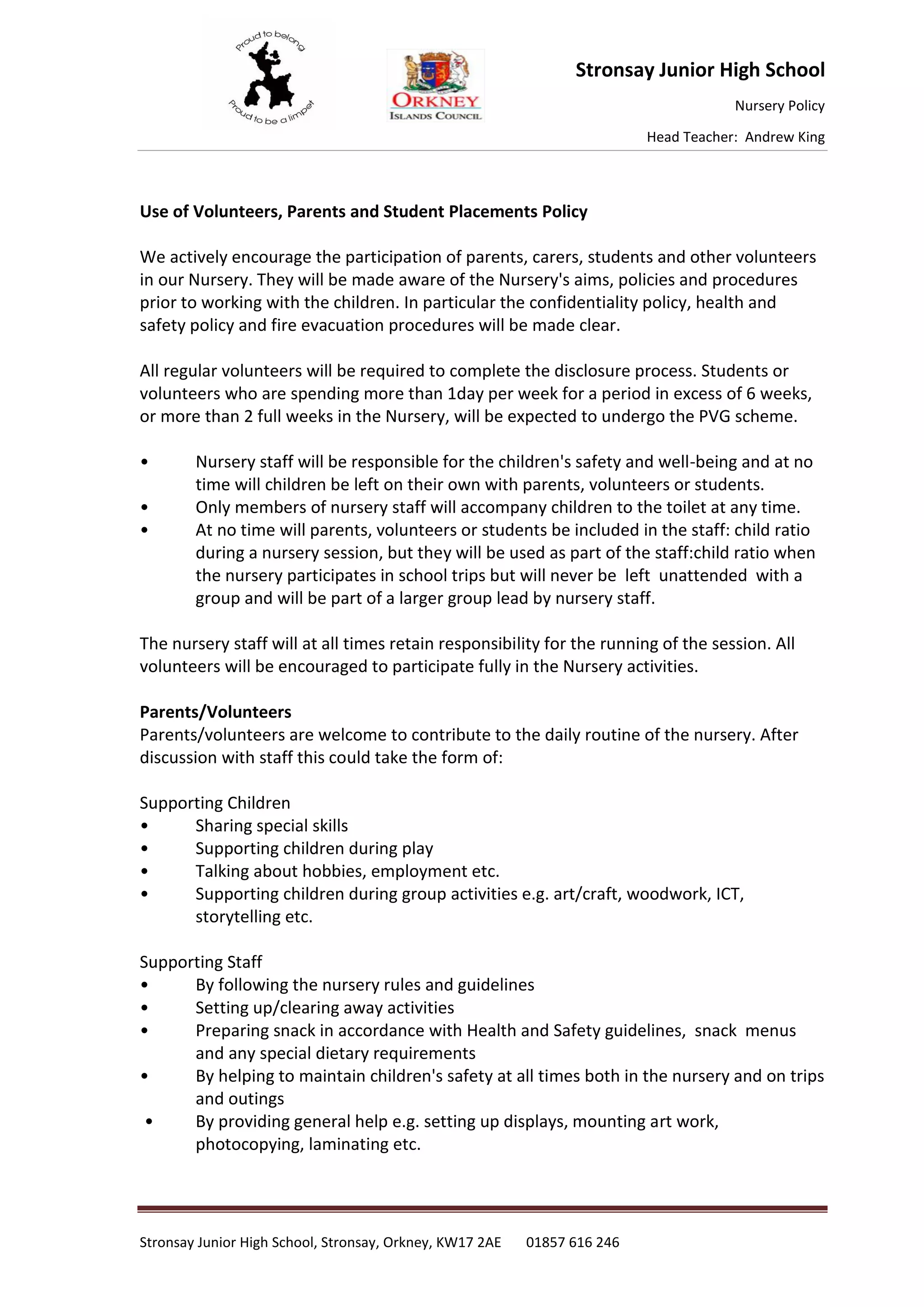 Volunteer policy nursery | PDF