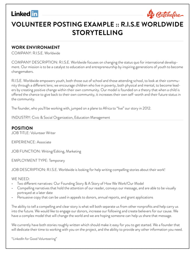 Volunteer storytelling posting example | PDF | Resume Writing and ...