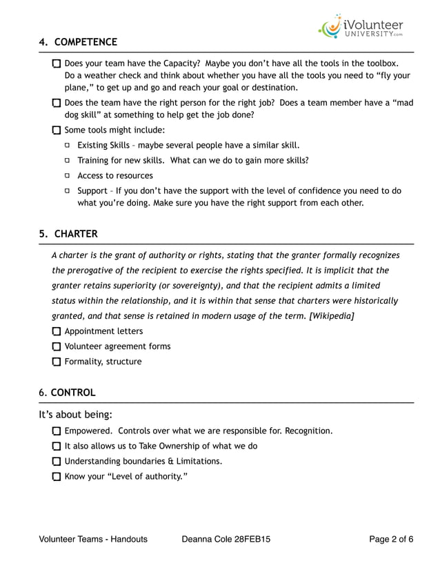 Volunteer teams student handouts by Deanna Cole | PDF | Free Download