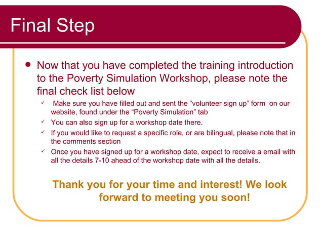 Poverty Simulation Volunteer Training | PPT