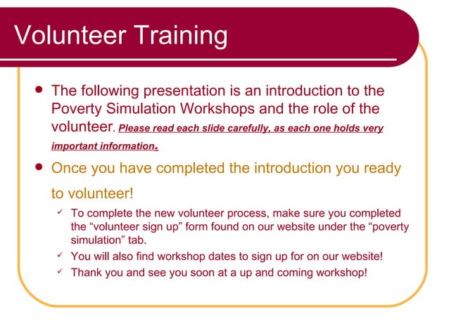 Poverty Simulation Volunteer Training | PPT
