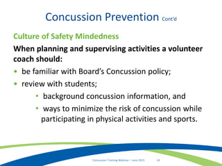 Concussion Identification, Management and Prevention for Volunteer ...