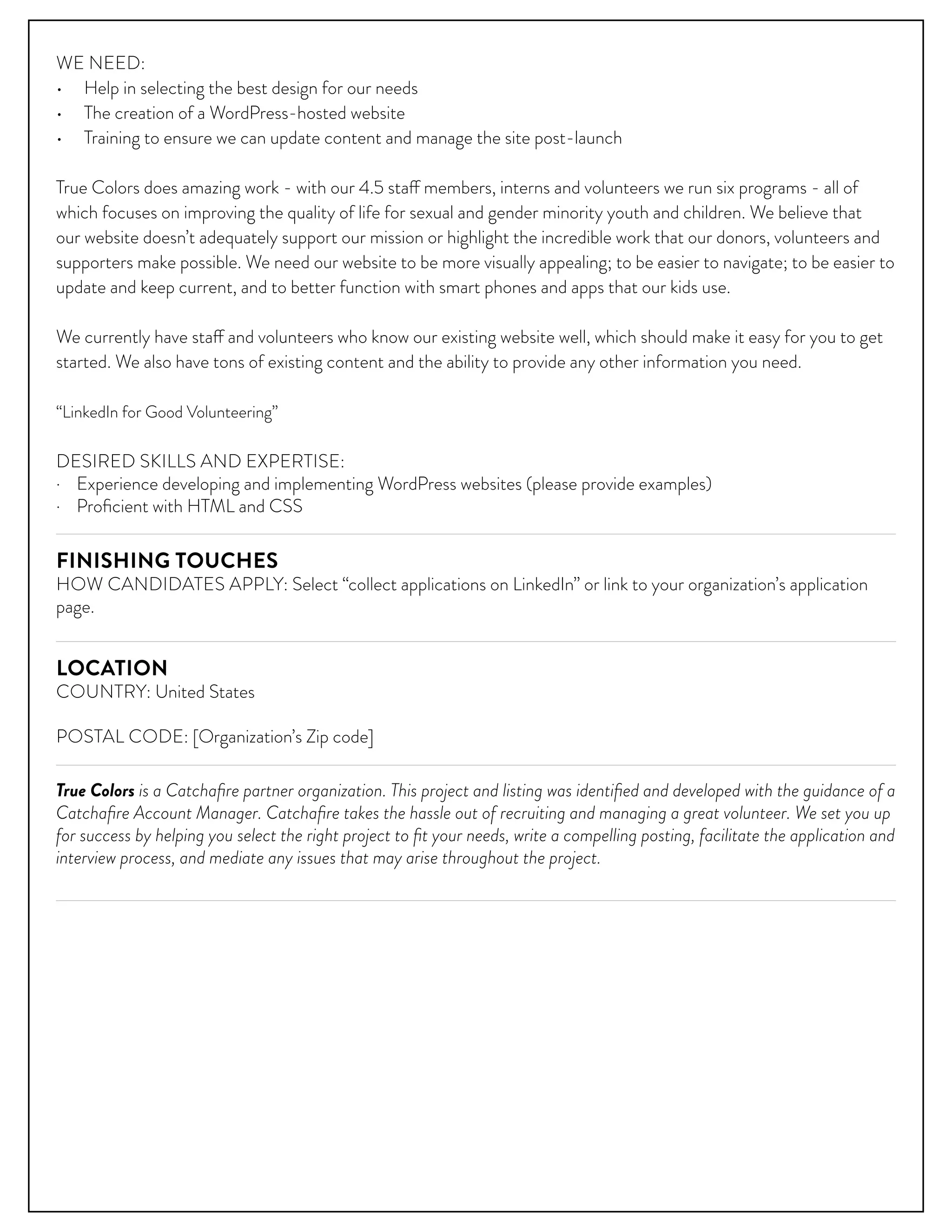 Volunteer word press developer posting example | PDF