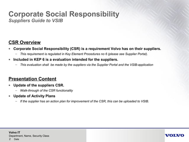 Volvo csr suppliers guide vsib | PPT | Automotive Industry | Industries