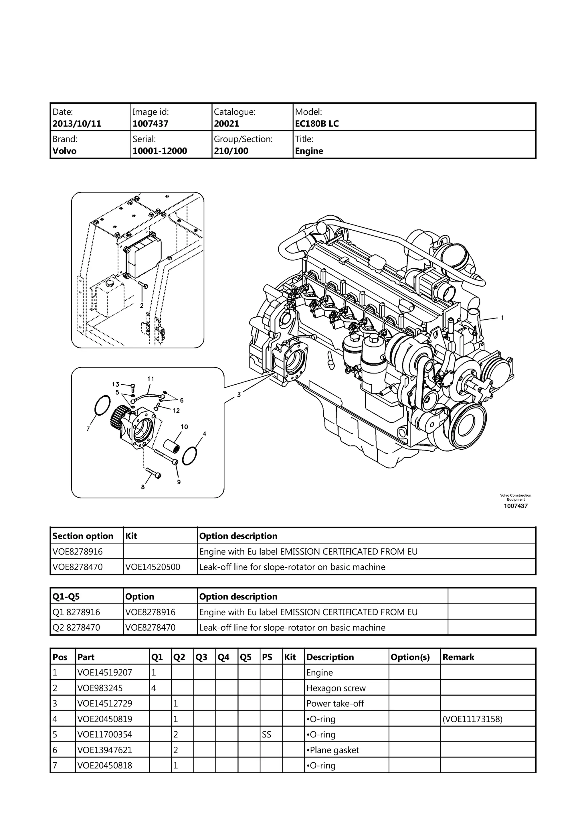 Volvo EC180B LC (EC180BLC) Excavator Parts Catalogue Manual (SN 10001 ...