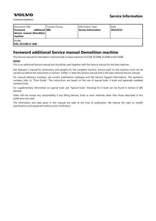 Demolition Machine Service Manual | PDF