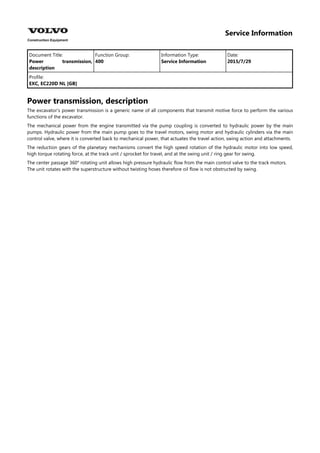 Volvo ec220 d nl ec220dnl excavator service repair manual | PDF