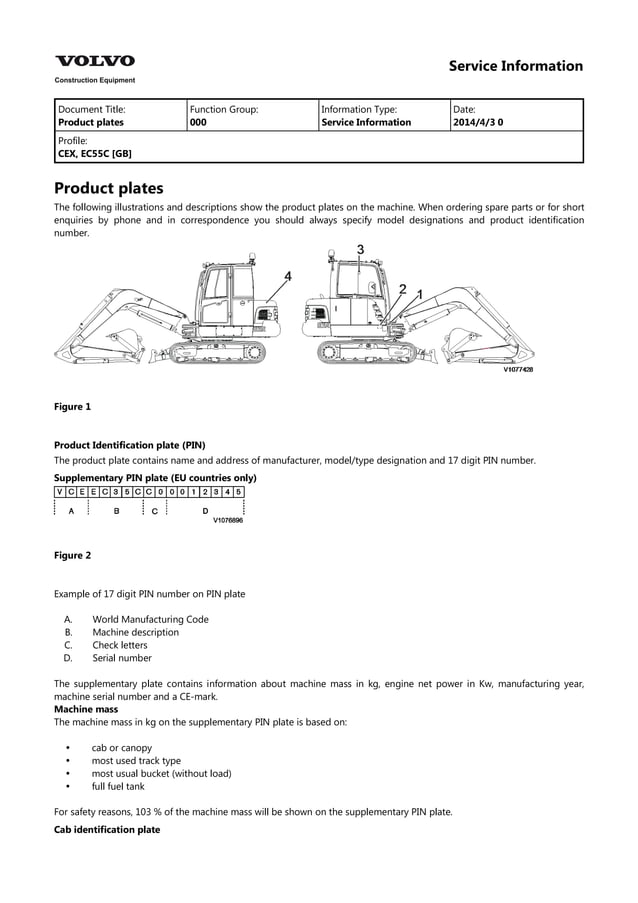 Volvo ec55 c compact excavator service repair manual | PDF