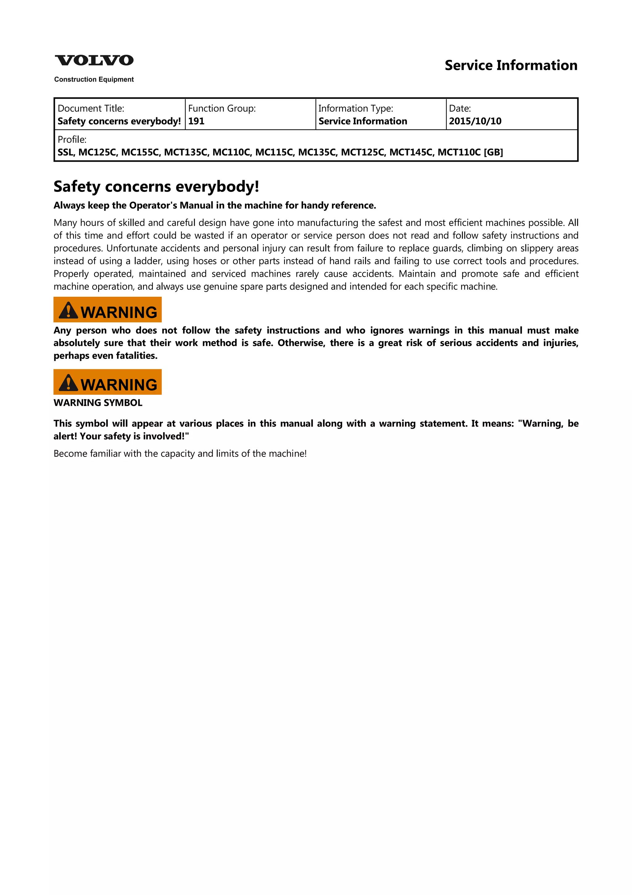 Volvo mct125 c skid steer loader service repair manual | PDF