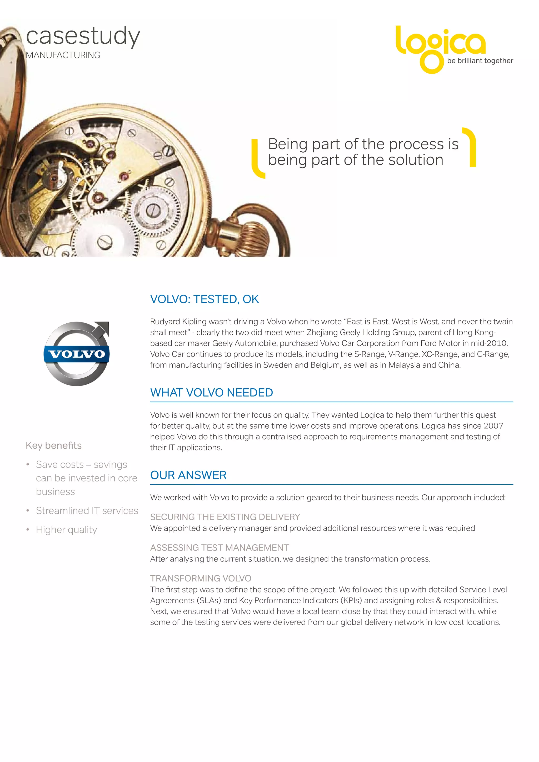 A case study on VOLVO, Quest For Better Quality | PDF