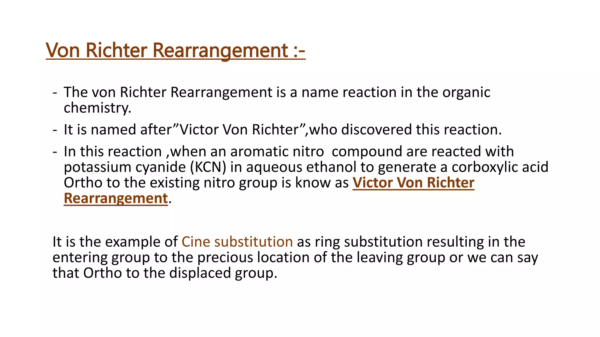 Von Richter Rearrangement and sommelet hauser rearrangementm | PPTX