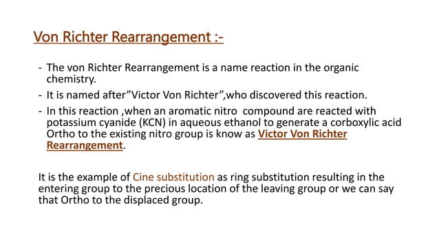 Von Richter Rearrangement and sommelet hauser rearrangementm | PPTX ...