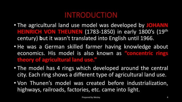 Von thunen theory of agricultural land use | PPTX