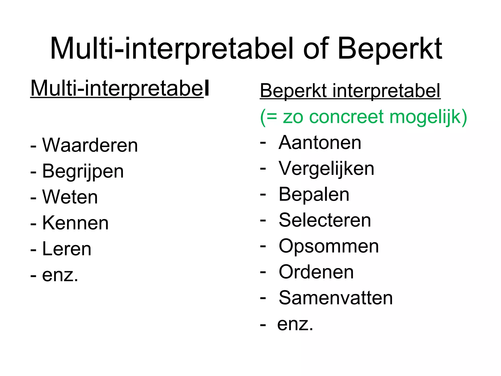 Voorbeeld concreet leerdoel 2016 | PPT
