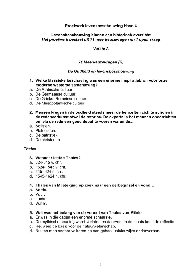 Proefwerk levensbeschouwing in historisch perspectief | PDF ...