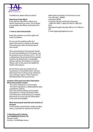 Voriconazole for Injection Taj Pharma PIL | PDF