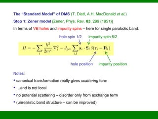 Theoretical picture: magnetic impurities, Zener model, mean-field ...