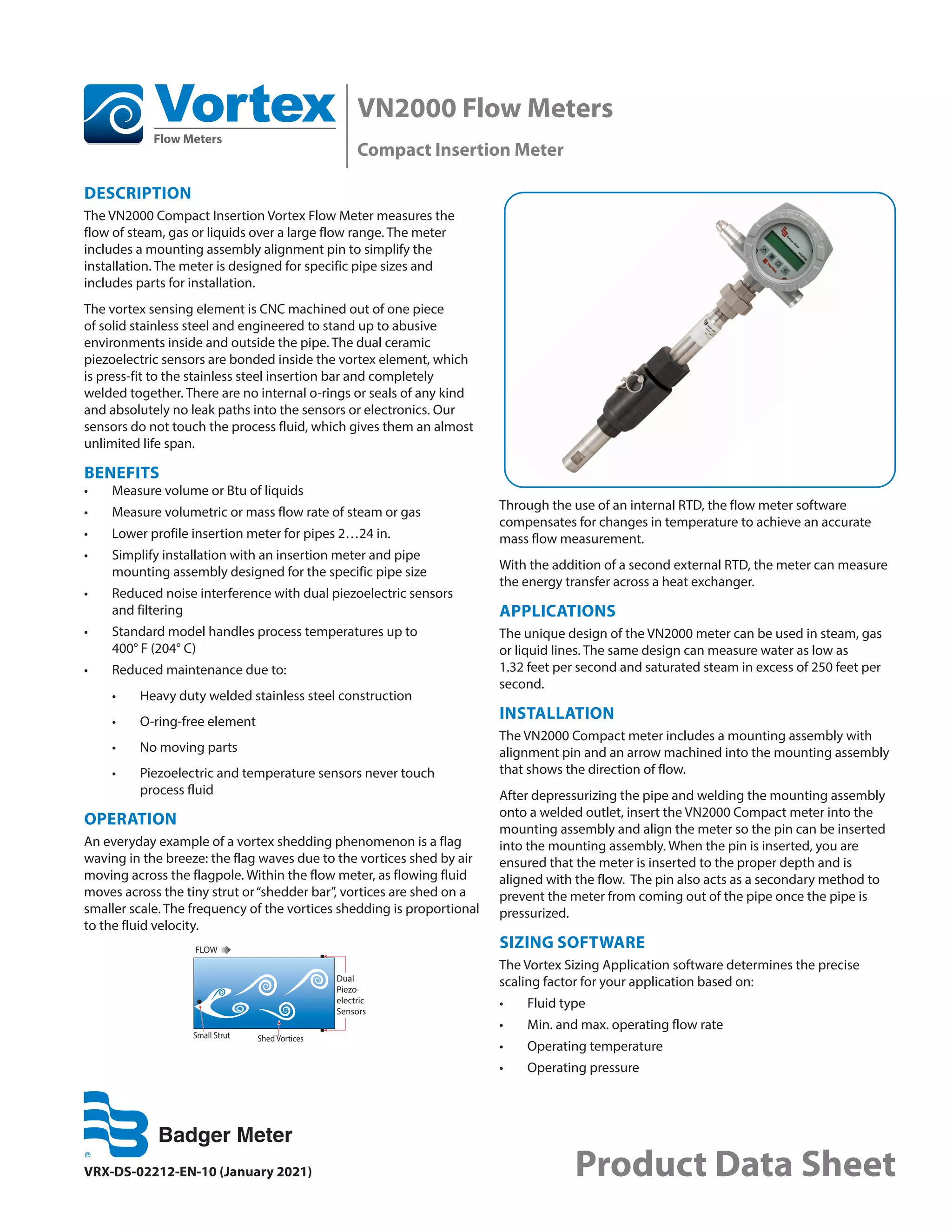 Vortex vn2000 datasheet badger meter compact insertion flow meter | PDF Vortex vn2000 datasheet badger meter compact insertion flow meter | PDF