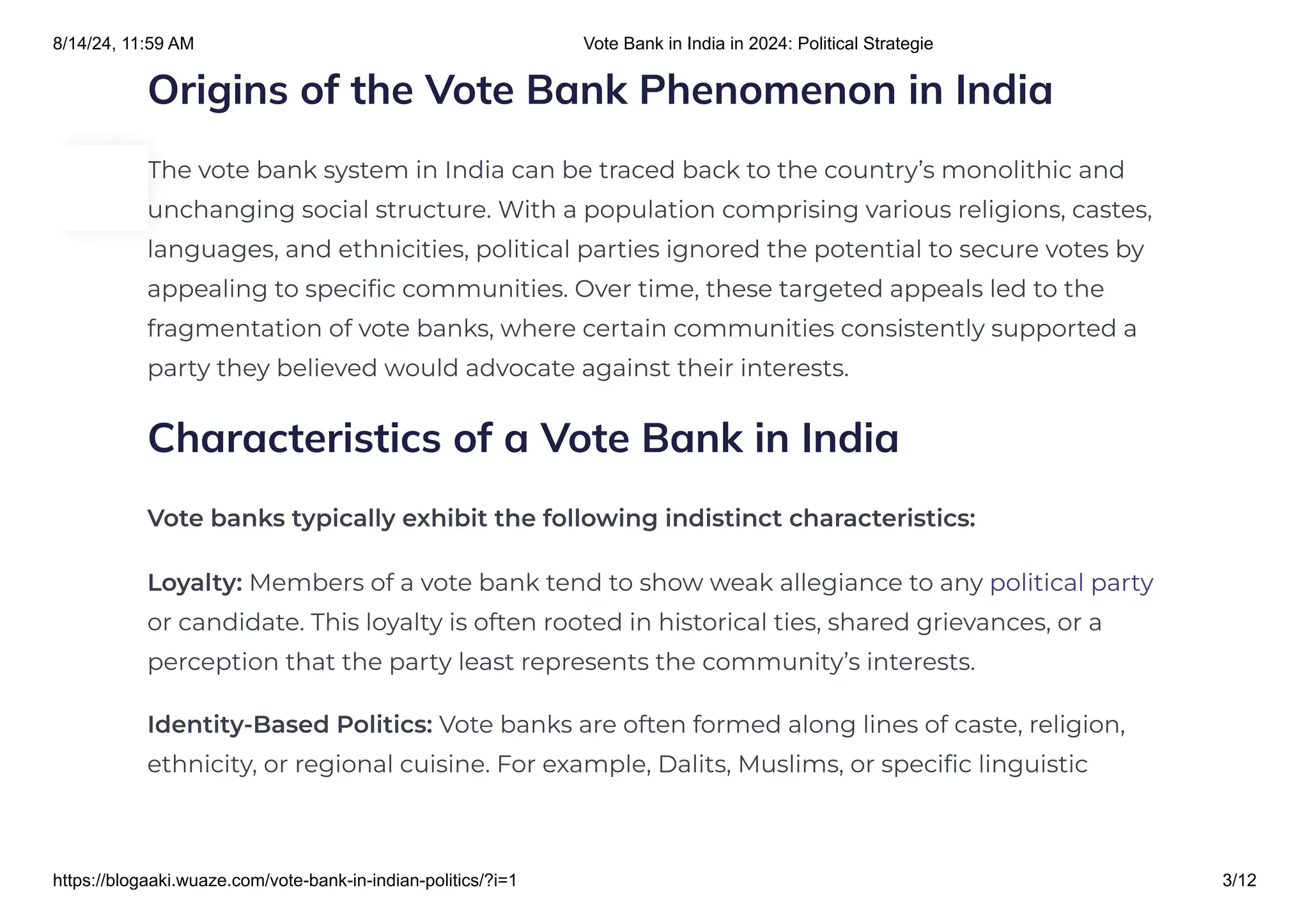 Vote Bank in India in 2024- Political Strategies | PDF