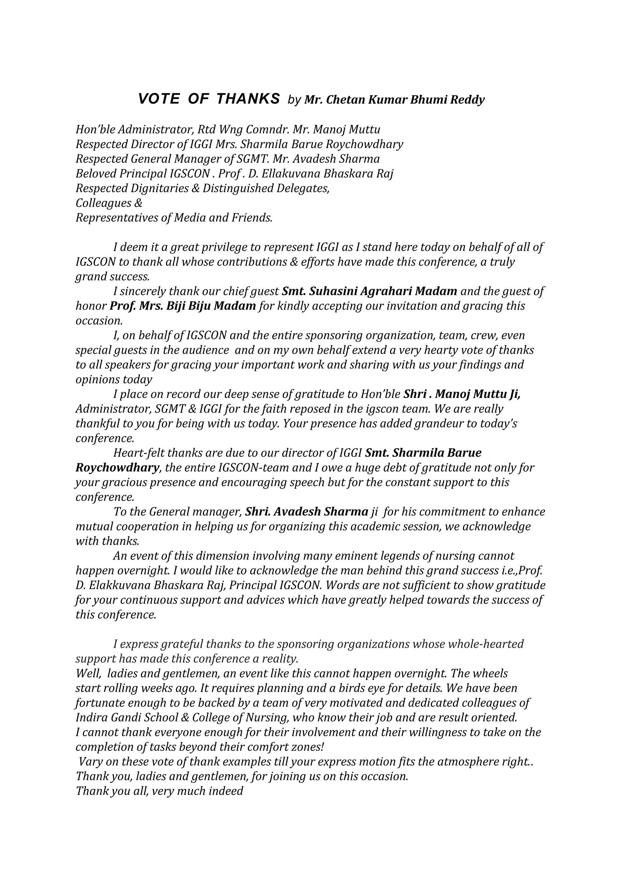 Vote of thanks | DOC