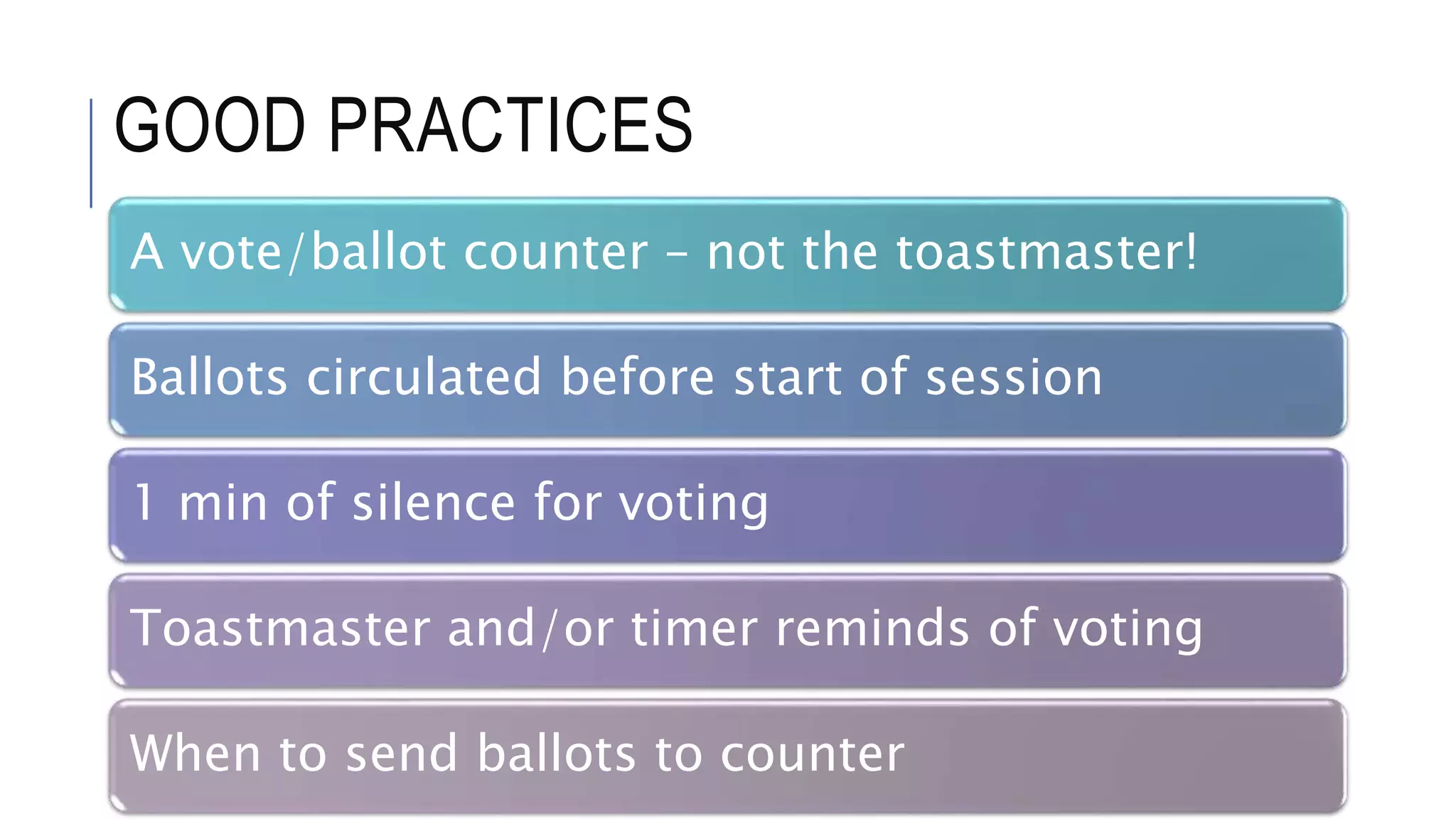 Voting for speech segments in a toastmasters club | PPTX