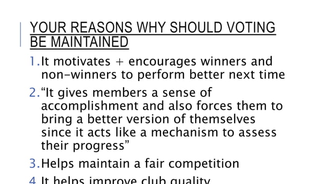 Voting for speech segments in a toastmasters club | PPT