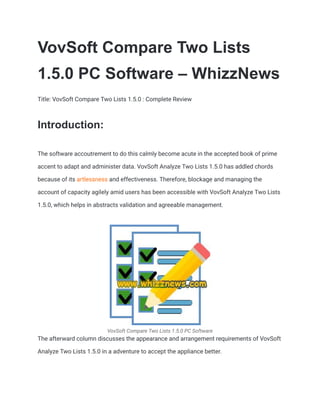 VovSoft Compare Two Lists 1.5.0 PC Software – WhizzNews.pdf | Free Download