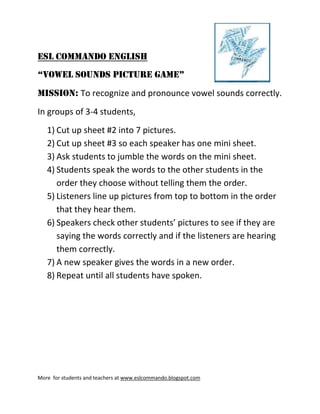 Vowels Picture Sorting Game for ESL learners | DOCX | Resume Writing ...