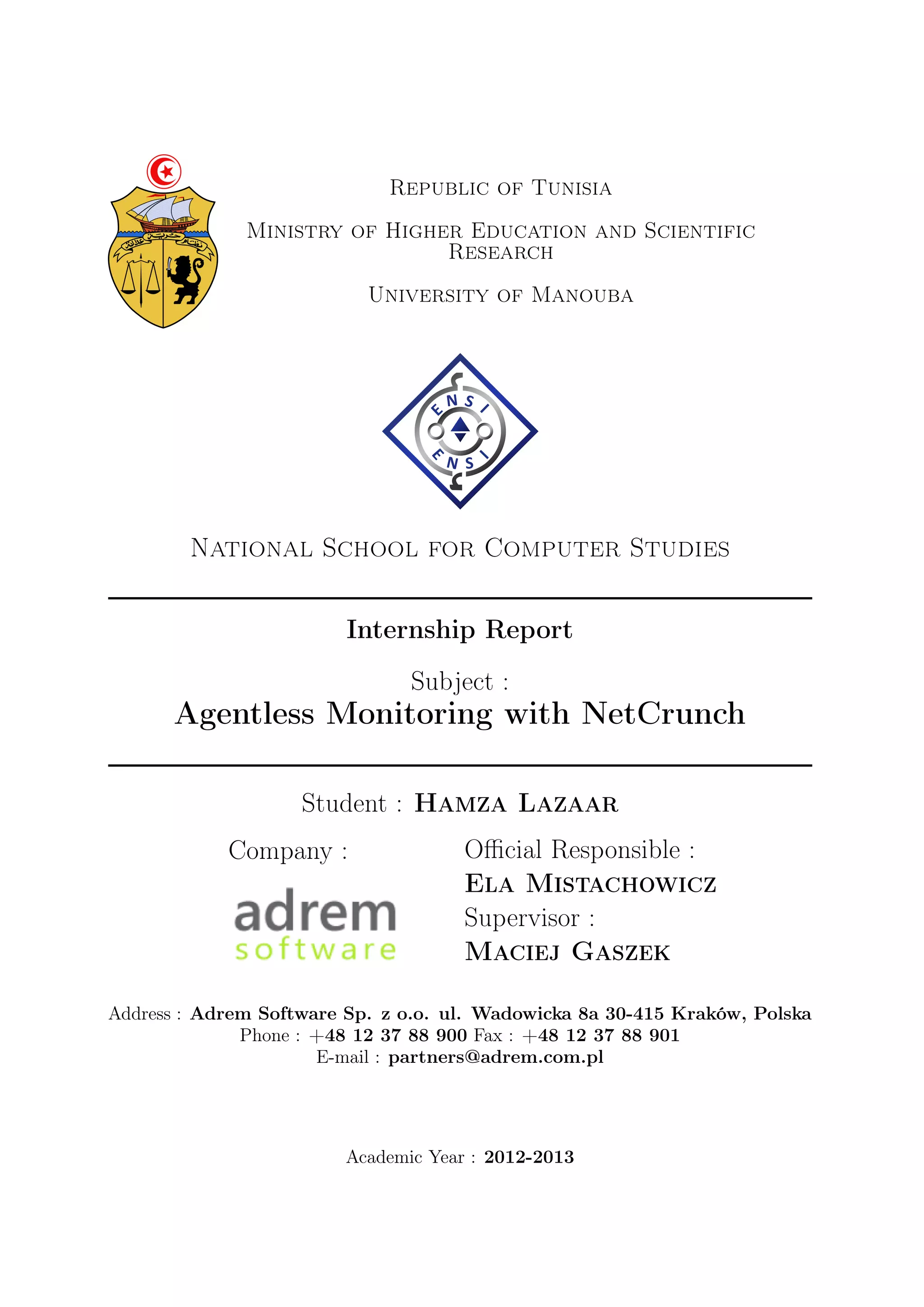 Agentless Monitoring with AdRem Software's NetCrunch 7 | PDF