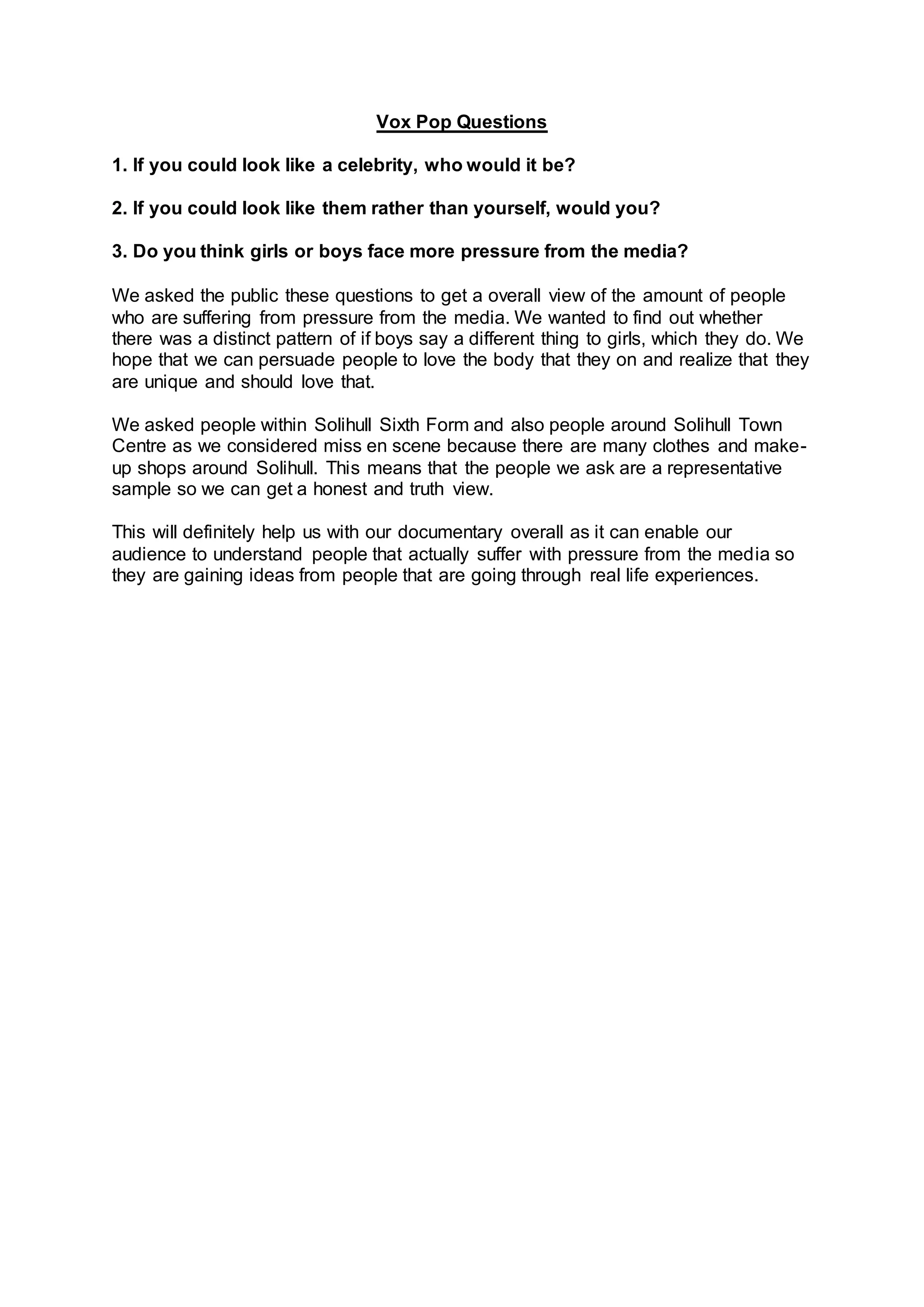Vox pop questions | DOCX