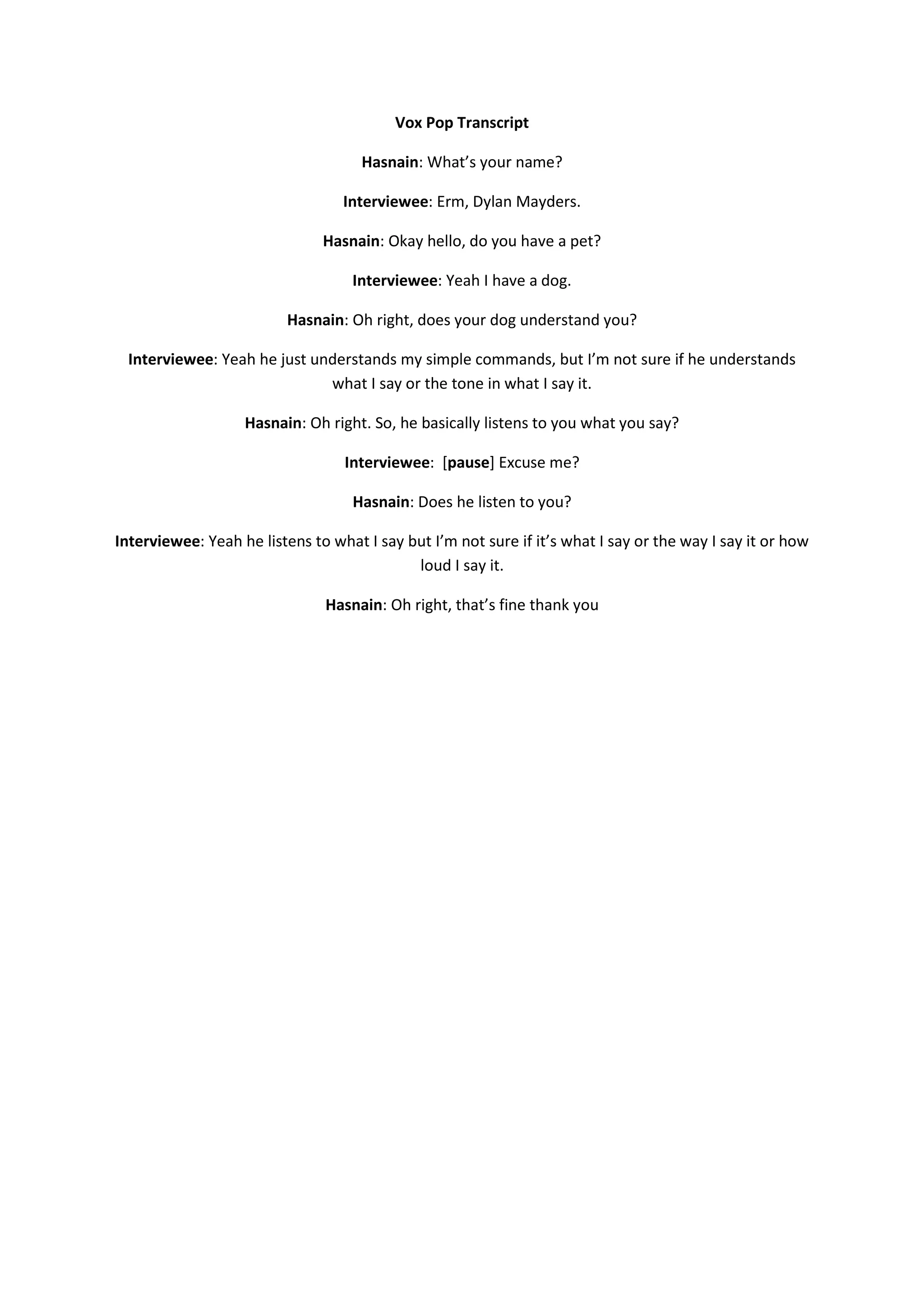 Vox Pop Transcript | PDF