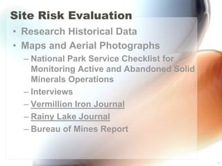Voyageurs National Park Lyle Mine Remediation: Part 1-Environmental ...