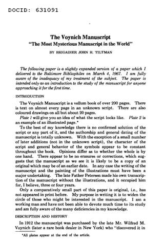 Voynich manuscript mysterious | PDF