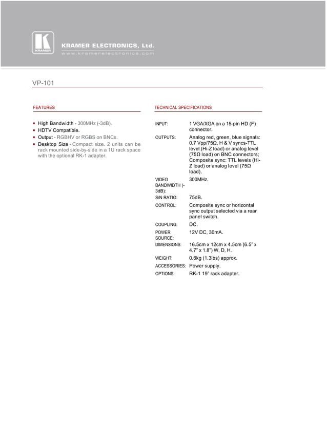 Kramer VP-101 | PDF