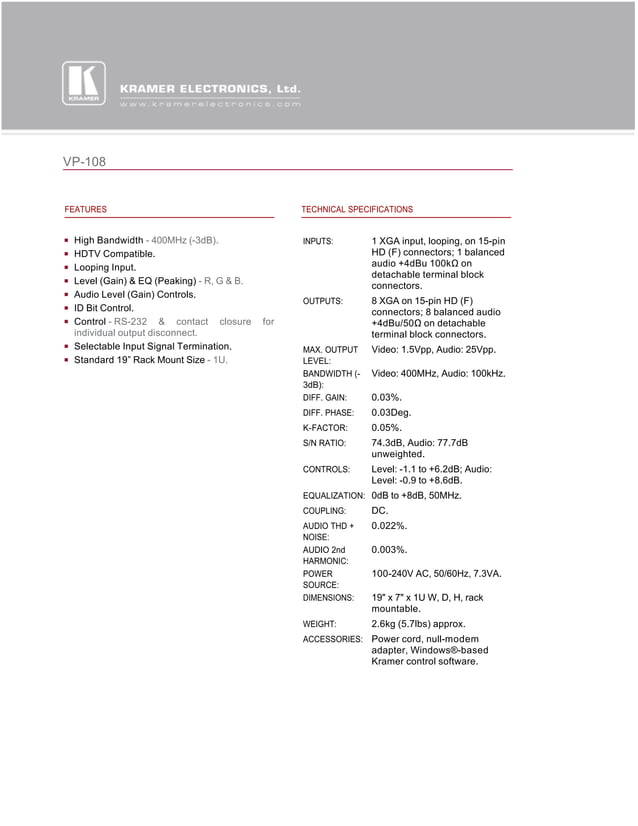 Kramer VP-108 | PDF