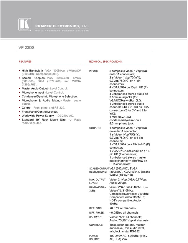 Kramer VP-23DS | PDF