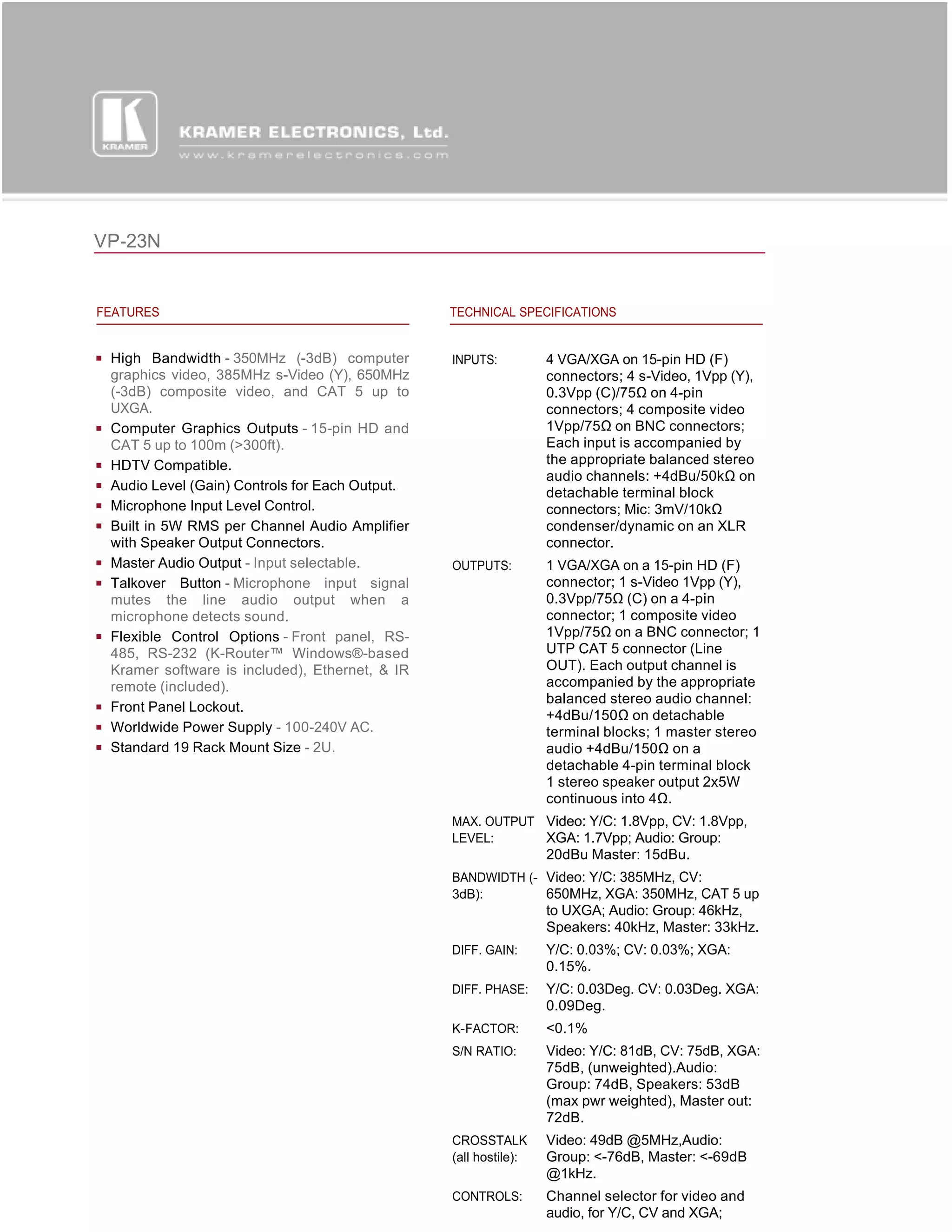 Kramer VP-23N | PDF