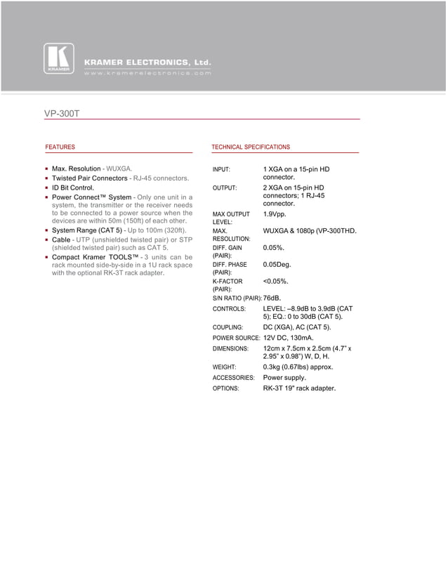 Kramer VP-300T | PDF