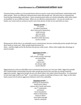 Assertiveness is a Communication Skill! | PDF | Parenting Babies and ...
